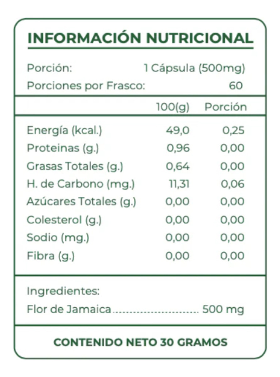 2 Flor De Jamaica 60 Caps. 500mg. 100% Natural Vibralab - Mitahara
